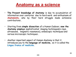 L1a.Introduction to AnatomyAnatomy forms the basis for the clinical ...