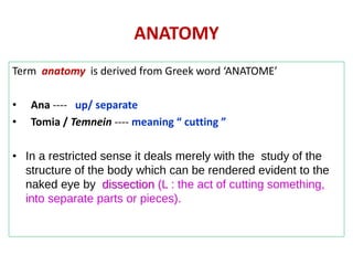 L1a.Introduction to AnatomyAnatomy forms the basis for the clinical ...