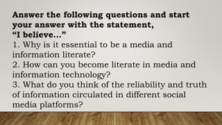 Lesson 1 Introduction to Media and Information Literacy | PPTX
