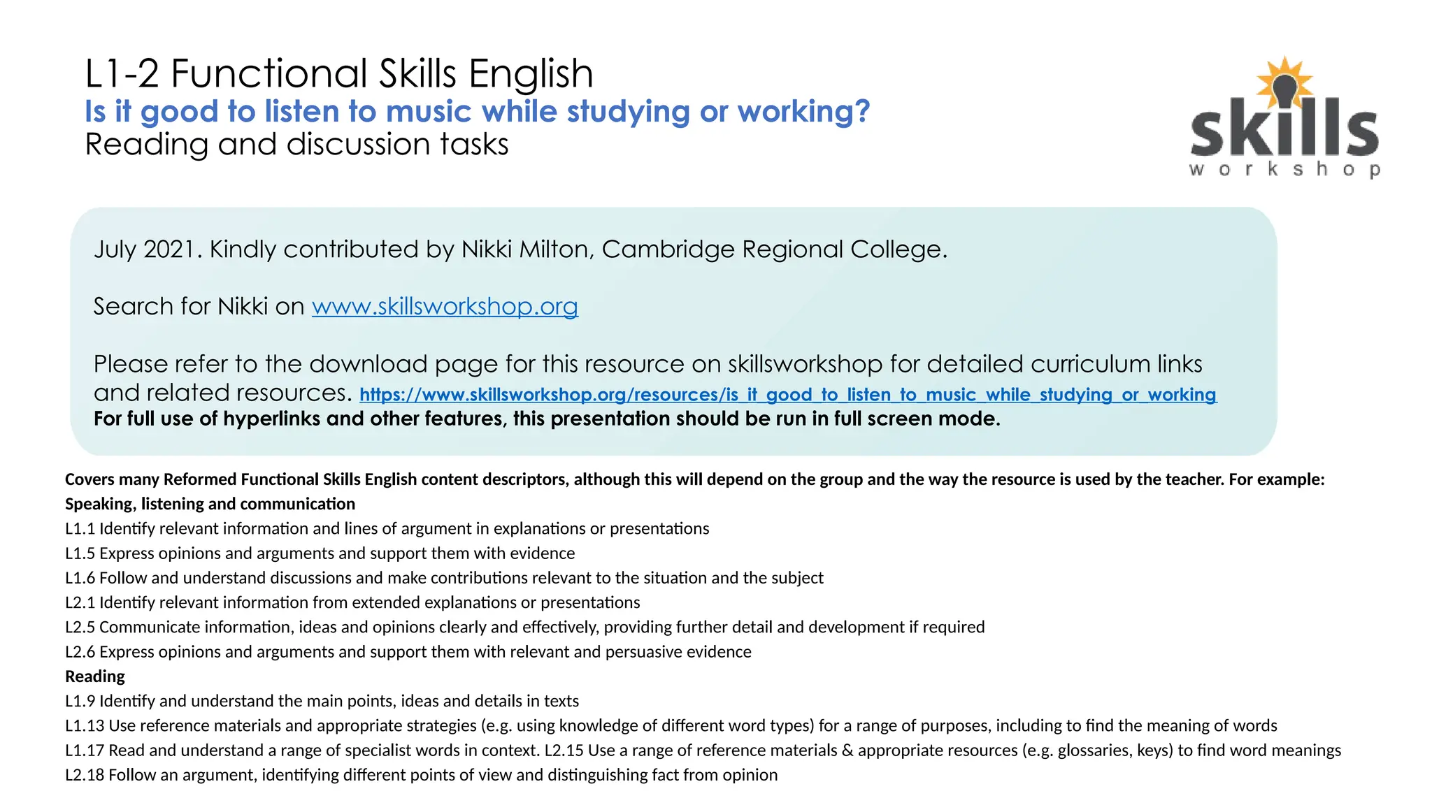 Listening to Music Presentation for ESL learners | PPTX