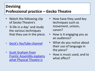 L1 Devising - Physical Theatre skills workshop 1 | PPTX