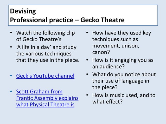 L1 Devising - Physical Theatre skills workshop 1 | PPTX | Theater ...