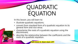 L1 Quadratic Equations.pptx | Physics | Science