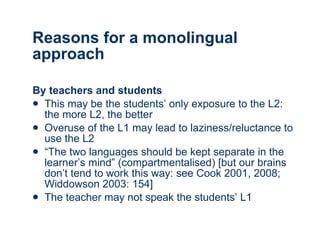 L1 use in the L2 classroom | PPT | Education