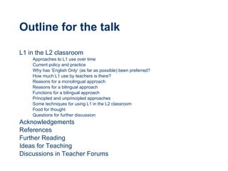 L1 use in the L2 classroom | PPT | Education