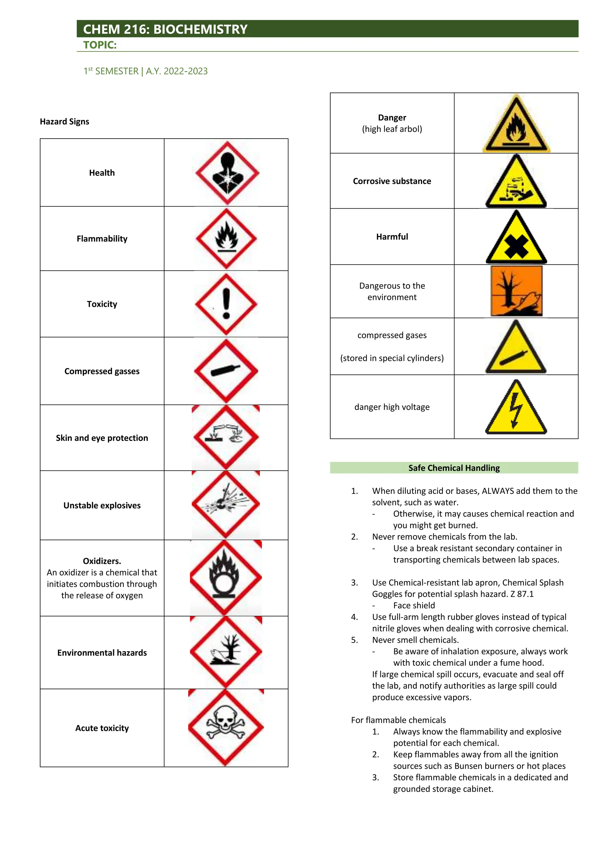 Lesson 1 Worksheet 2 - Lab Safety. Chemistry | DOCX