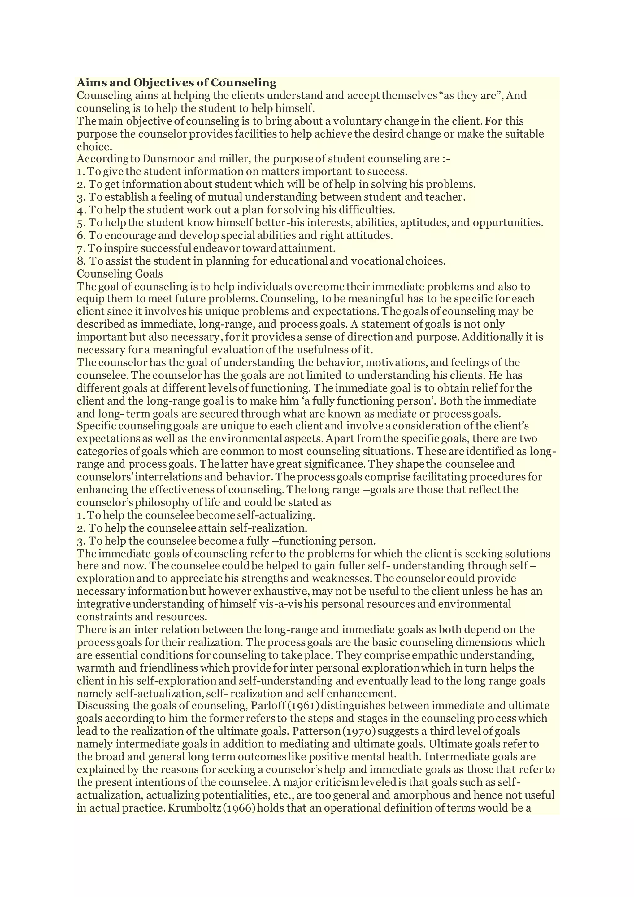 meaning and objectives of counseling | DOCX