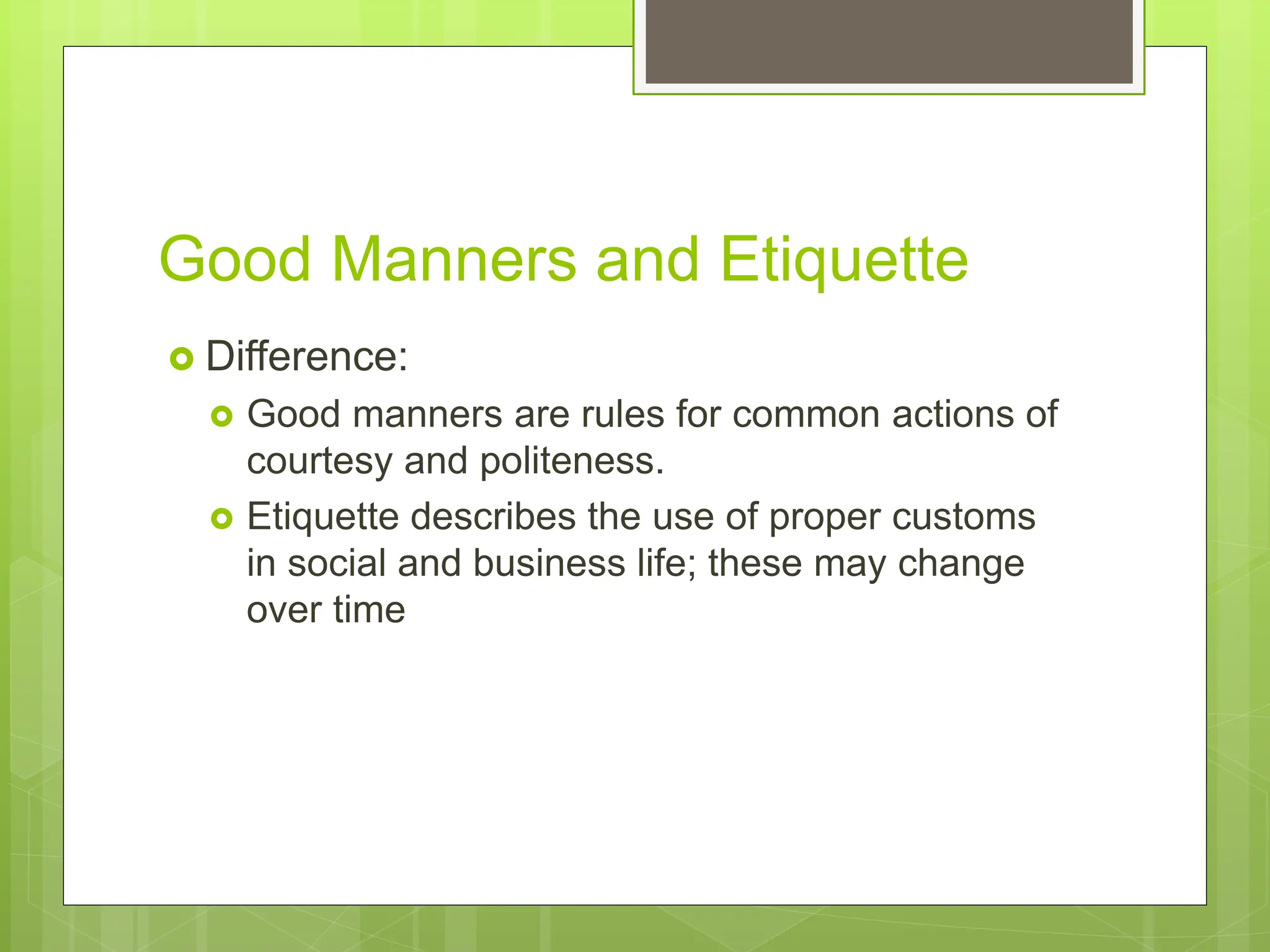 Proper Etiquette and Behavior in ESP Education | PPT