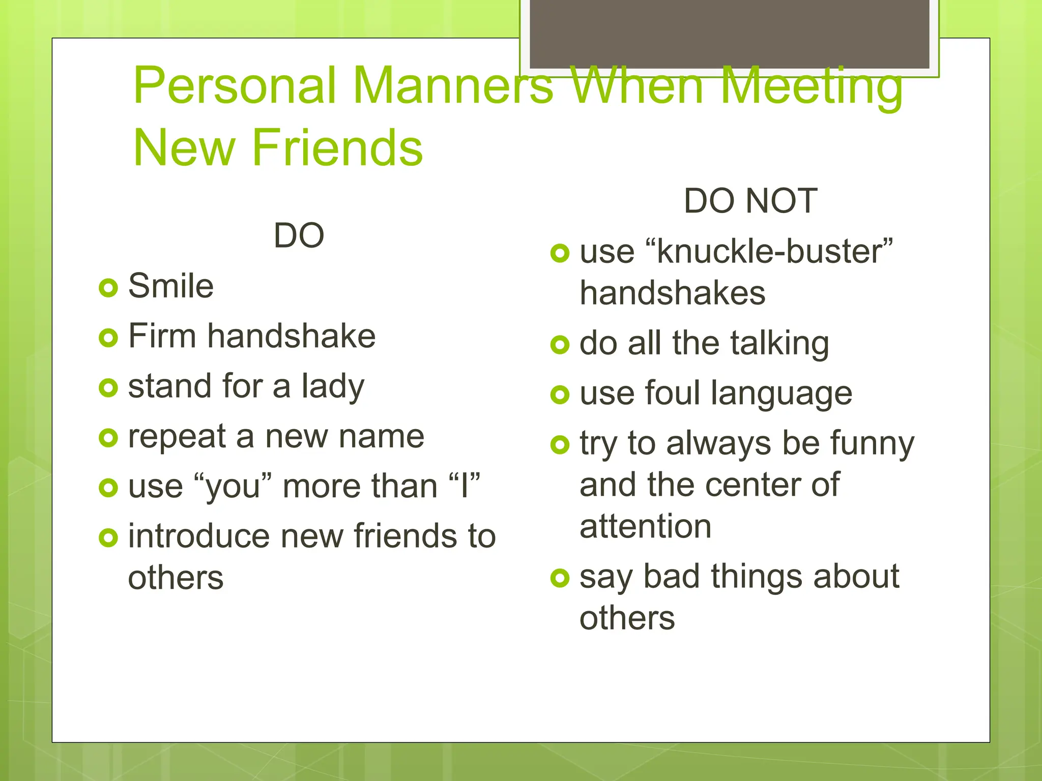 Proper Etiquette And Behavior In Esp Education Ppt