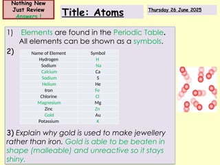 L2 atoms and elements KS3 Science lesson | PPTX