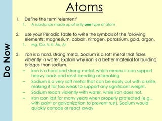 L2 atoms and elements KS3 Science lesson | PPTX