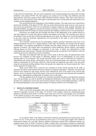 Effects of hands-on instructional strategy on senior school students’ performance in waves | PDF