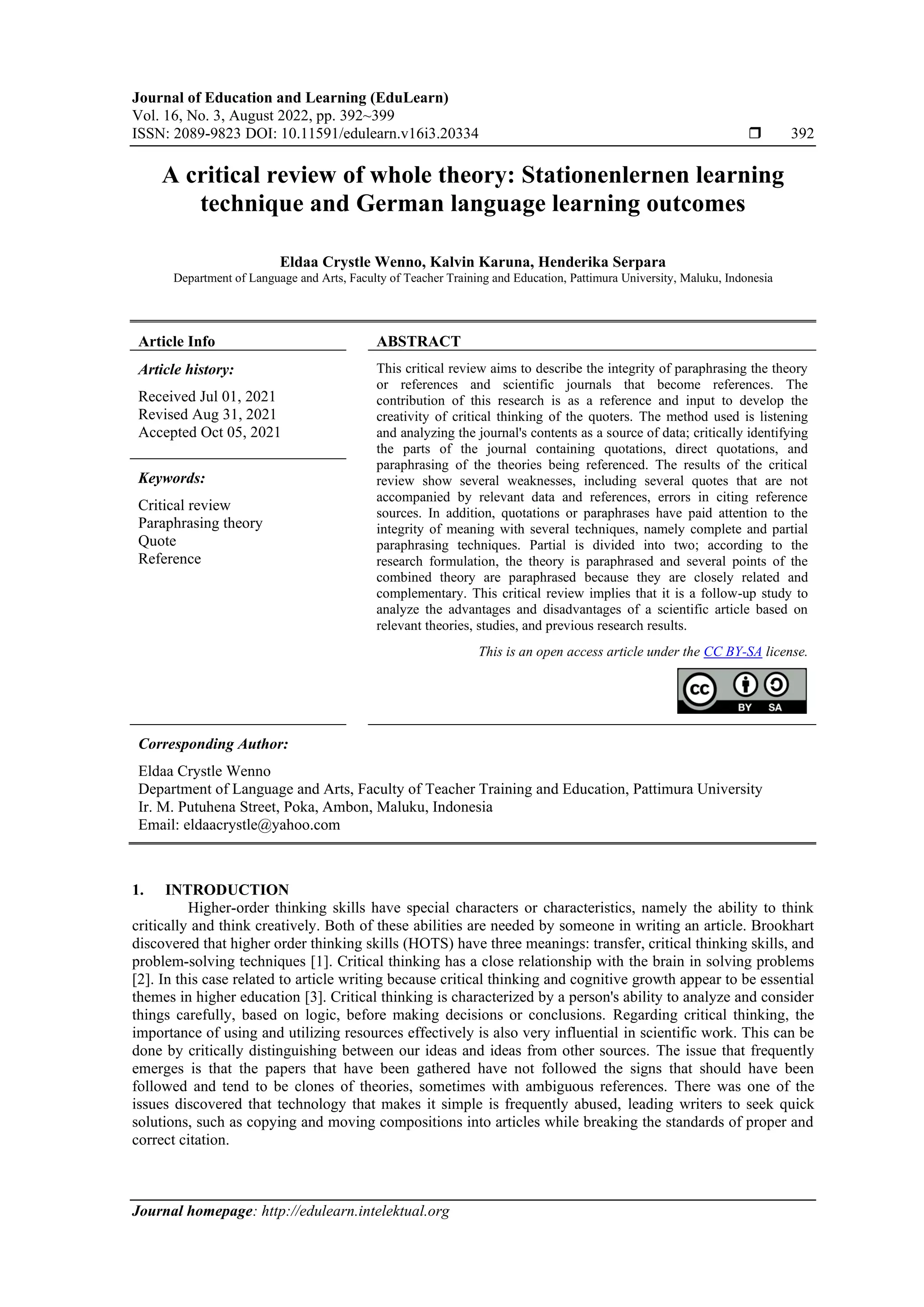 A critical review of whole theory: Stationenlernen learning technique ...