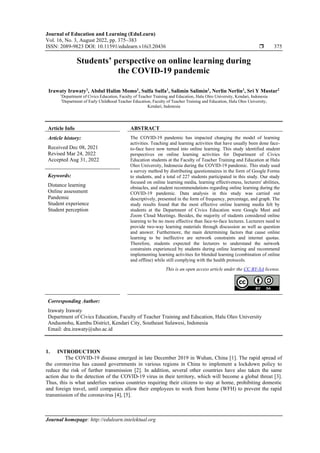 Students’ perspective on online learning during the COVID-19 pandemic | PDF