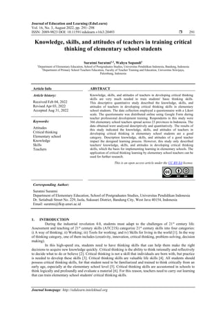 Knowledge, skills, and attitudes of teachers in training critical ...