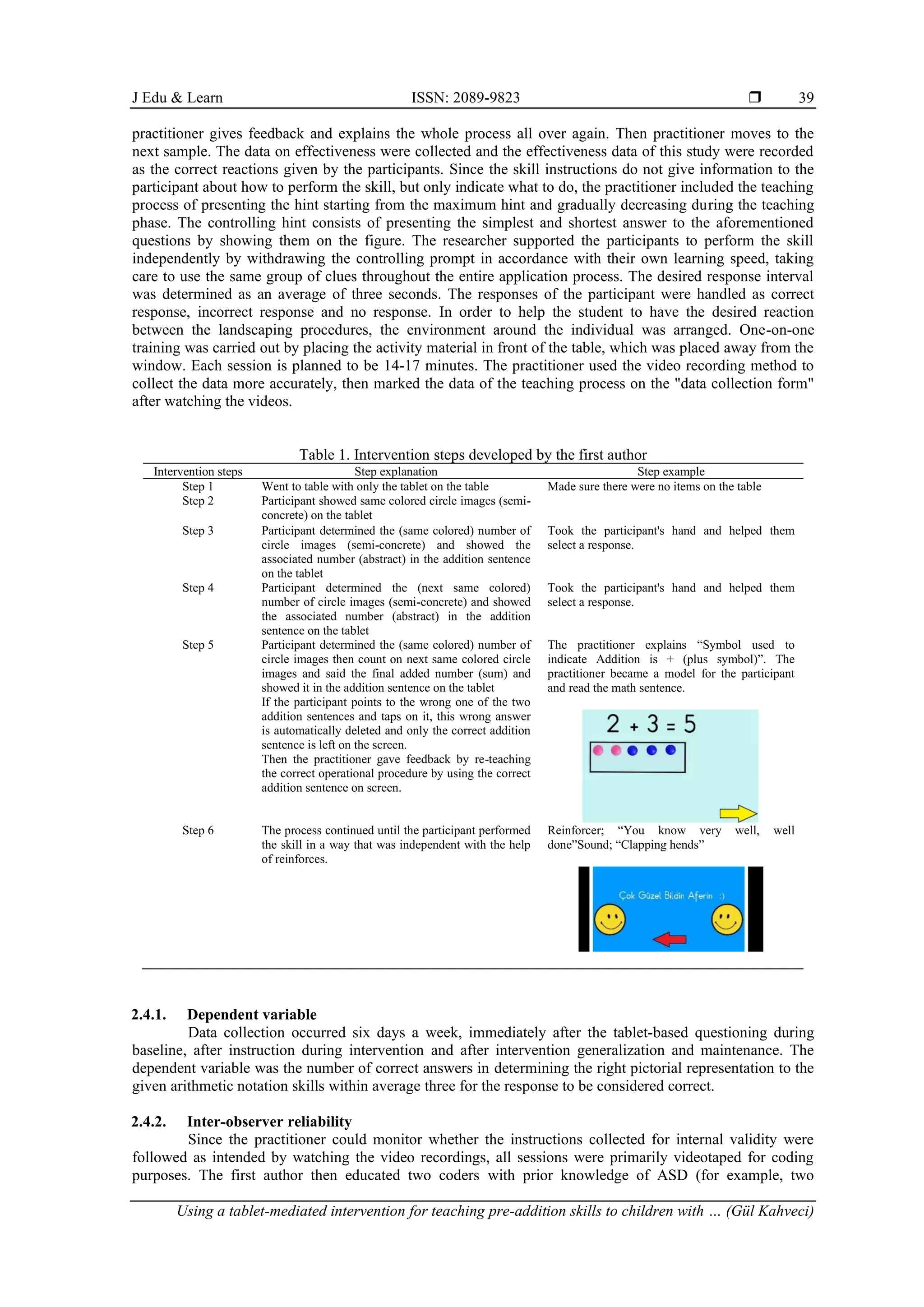 Using a tablet-mediated intervention for teaching pre-addition skills ...