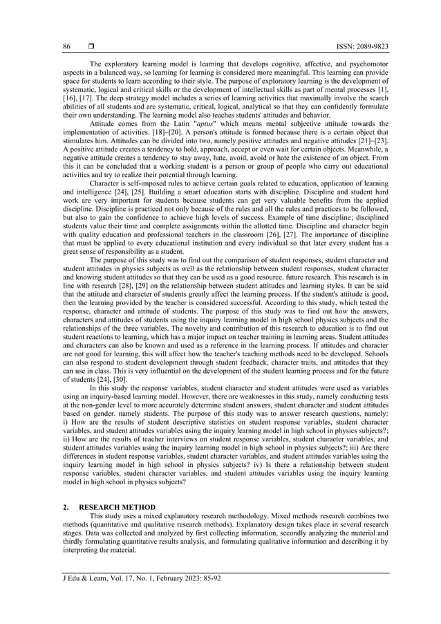 Overview the inquiry learning model: Attitudes, student characters, and ...