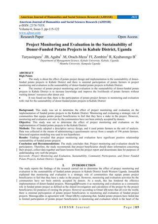 Project Monitoring and Evaluation in the Sustainability of Donor-Funded Potato Projects in ...