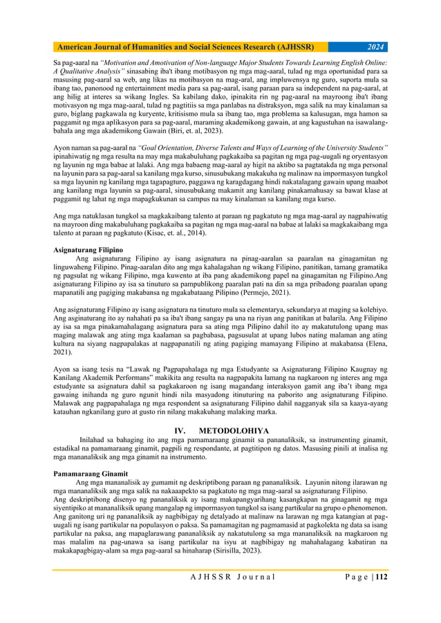 “Mga Salik na Nakaaapekto sa Pagkatuto ng Mag-aaral sa Asignaturang Filipino” | PDF