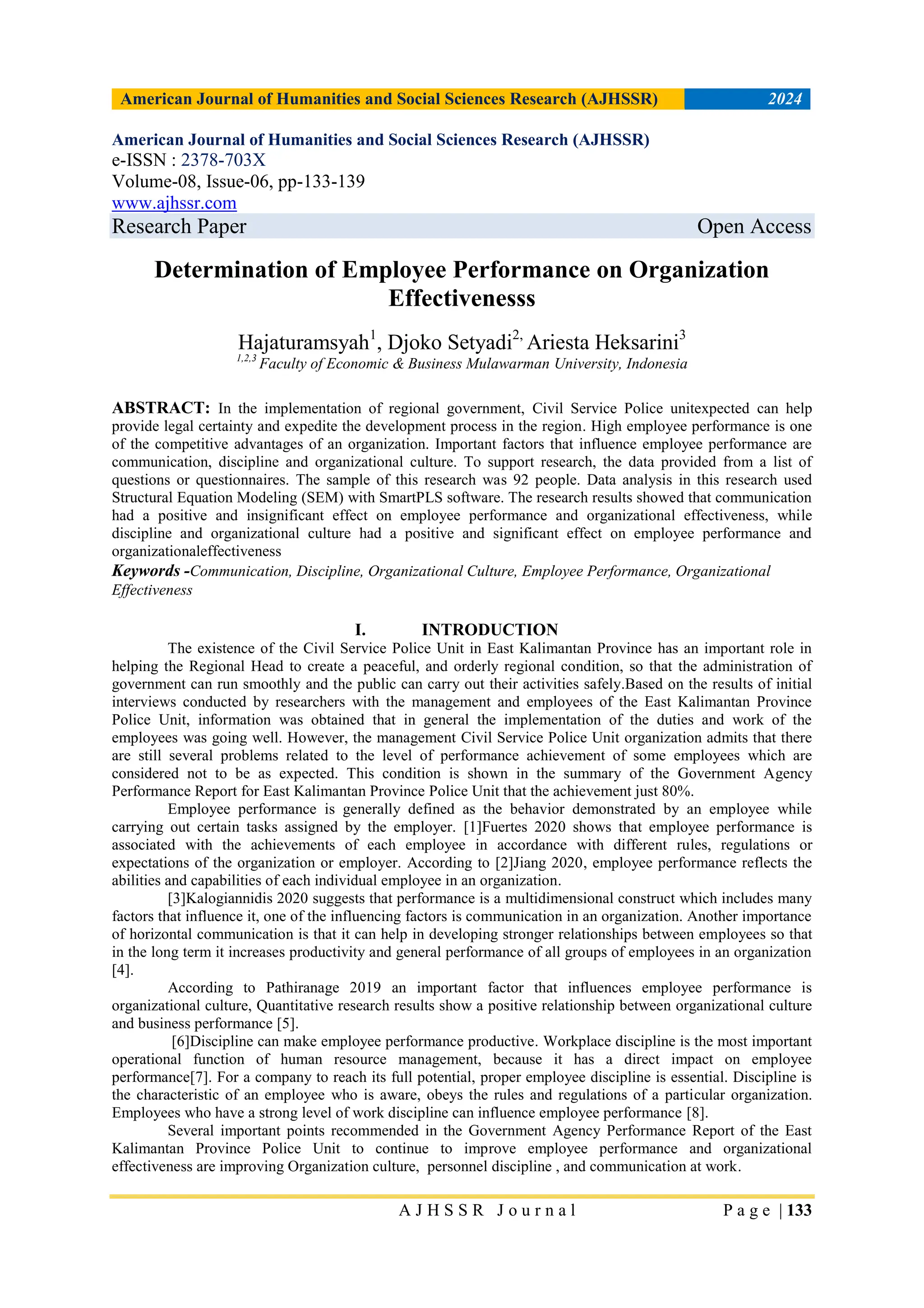 Determination of Employee Performance on Organization Effectivenesss | PDF