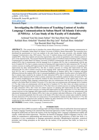 Investigating the Effectiveness of Teaching Content of Arabic Language ...