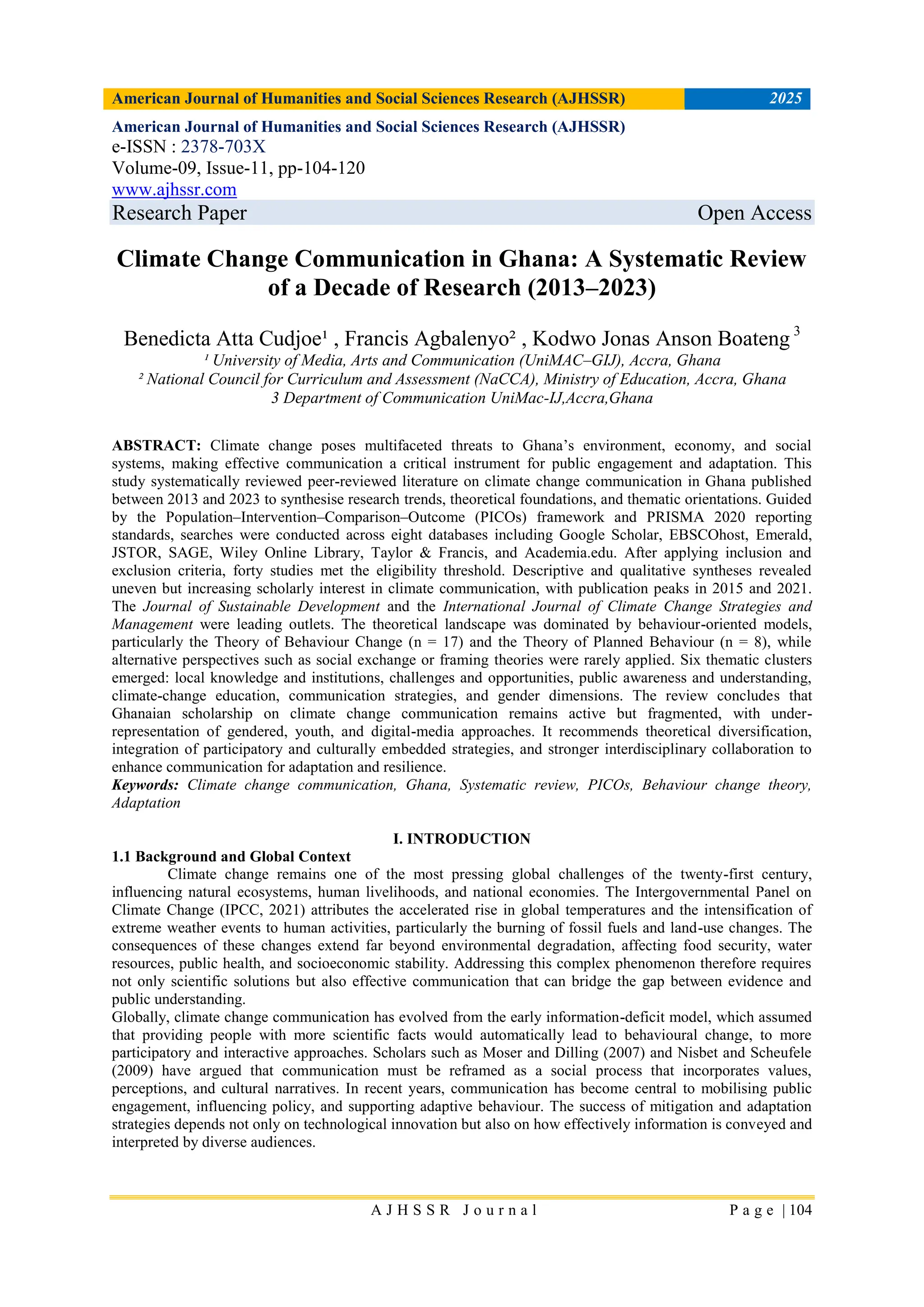 Climate Change Communication in Ghana: A Systematic Review of a Decade ...