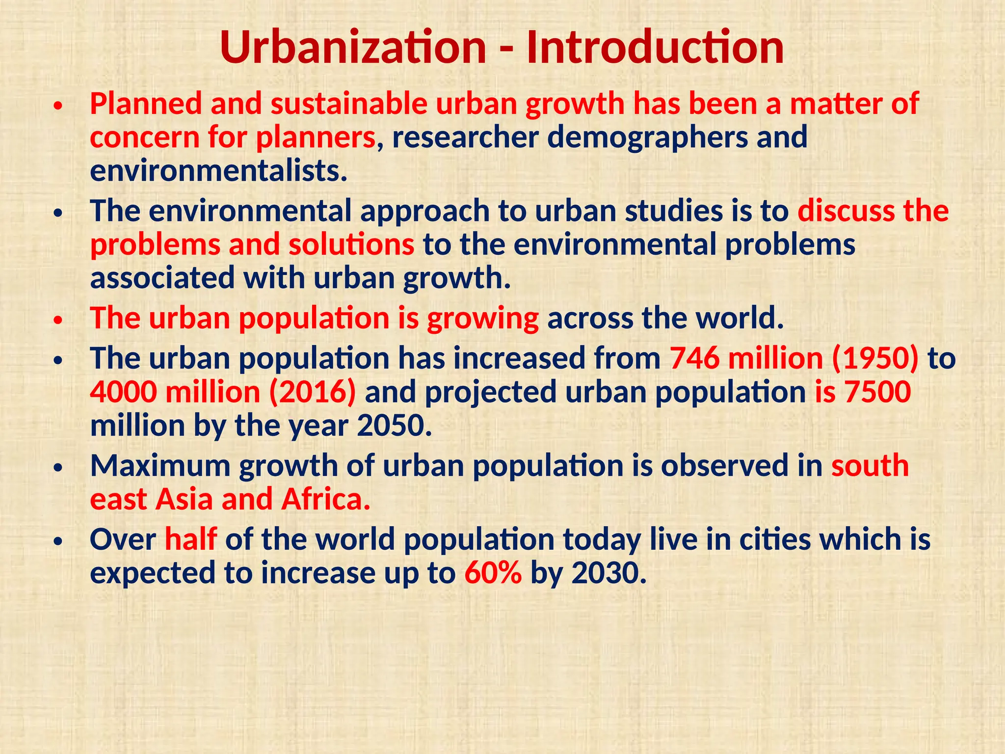 Urbanization concept and problems in the world | PPT | Free Download