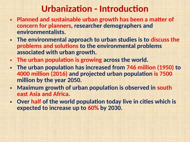 Urbanization concept and problems in the world | PPT