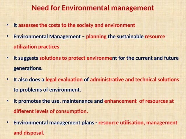 Environmental Management Concept, Environmental Legislation and ...