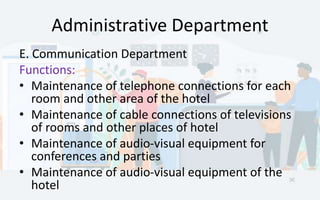 Departments in the Hotel / Hospitality Industry | PPTX