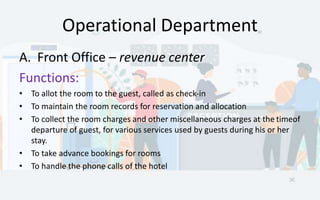 Departments in the Hotel / Hospitality Industry | PPTX