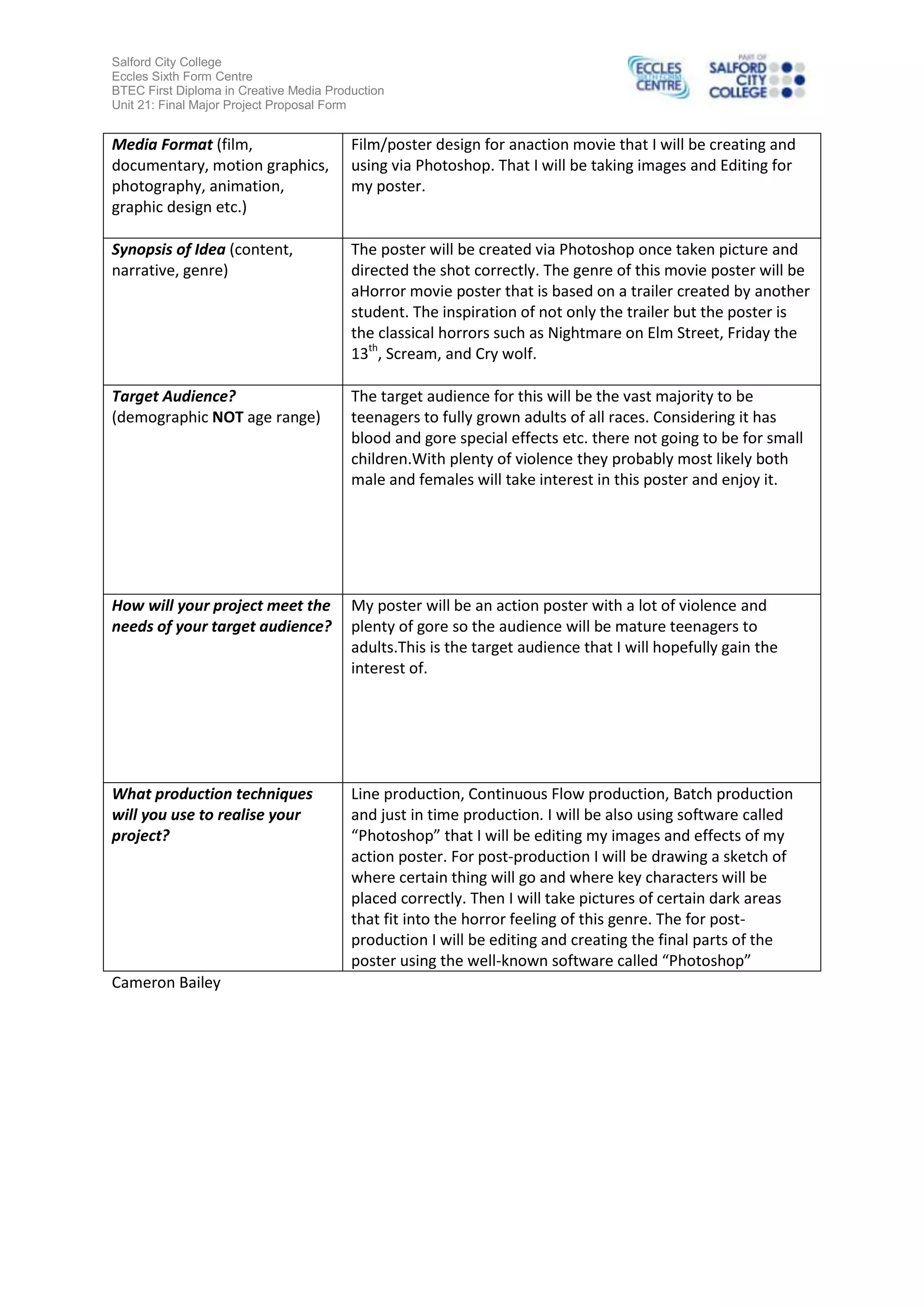 L2 final major project proposal form | PDF