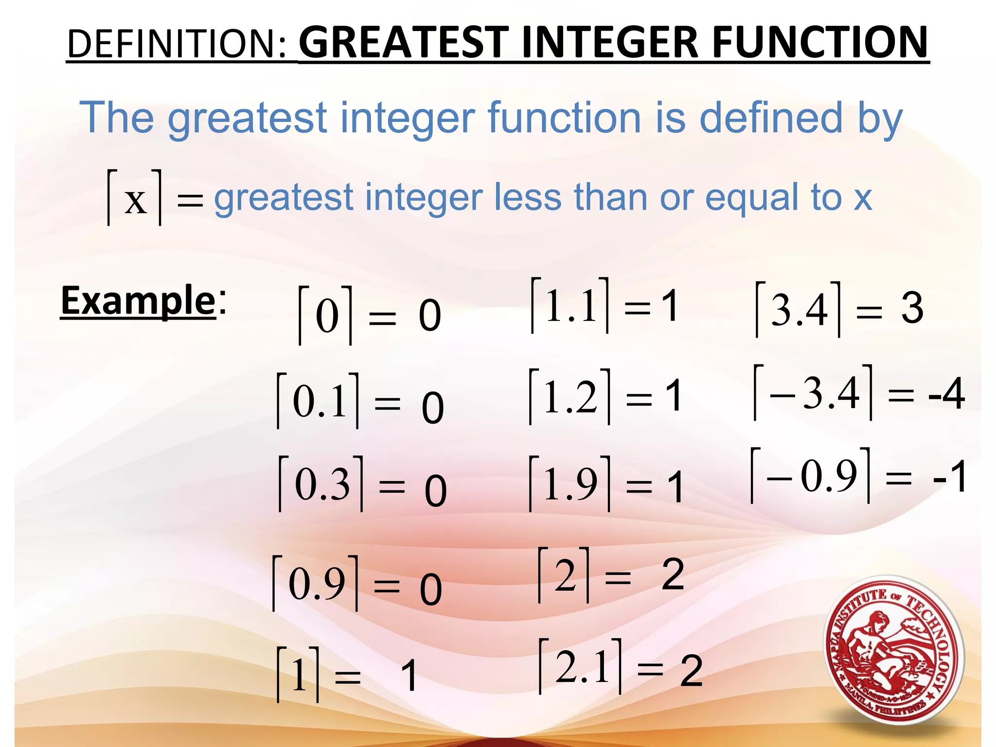 L2 graphs piecewise, absolute,and greatest integer | PPT