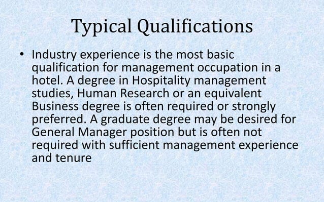 Qualifications of Hospitality Personnel / Hotel Management ...