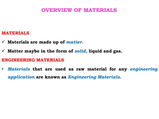 L2 overview of materials | PPTX | Chemistry | Science
