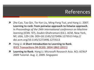 Learning to Rank - From pairwise approach to listwise | PPT