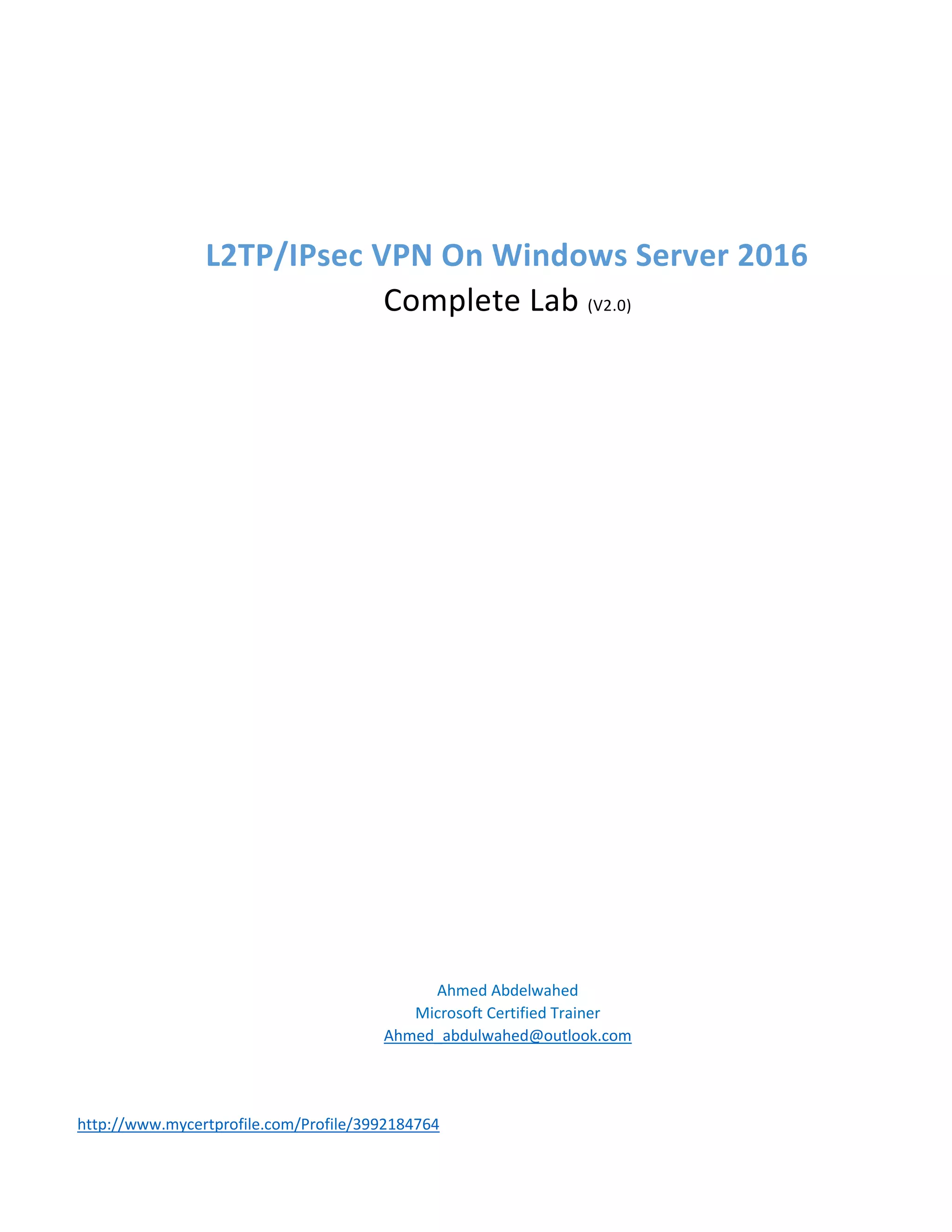 L2 tp i-psec vpn on windows server 2016 step by step | PDF