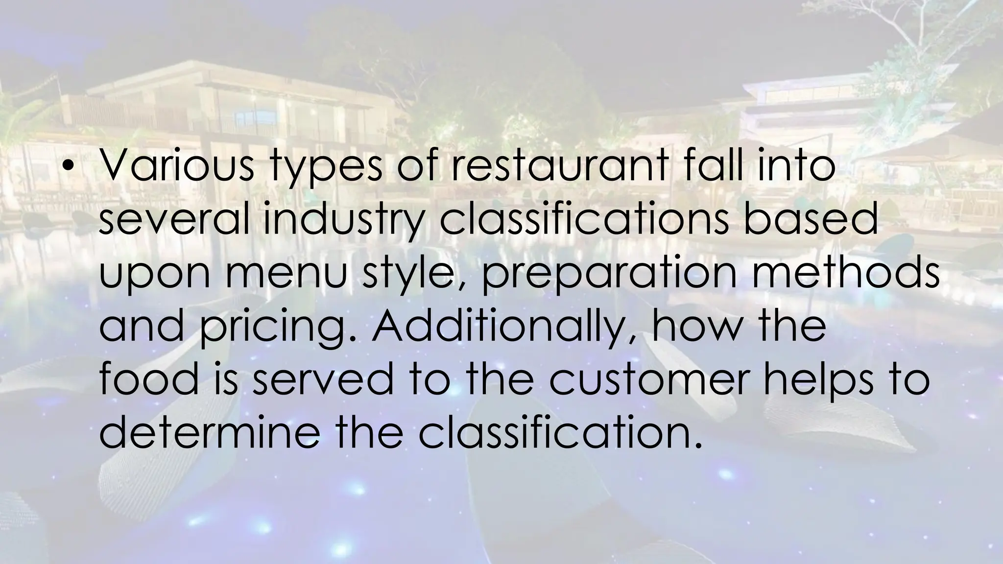 Hotel Classifications and Types of Restaurants | PDF