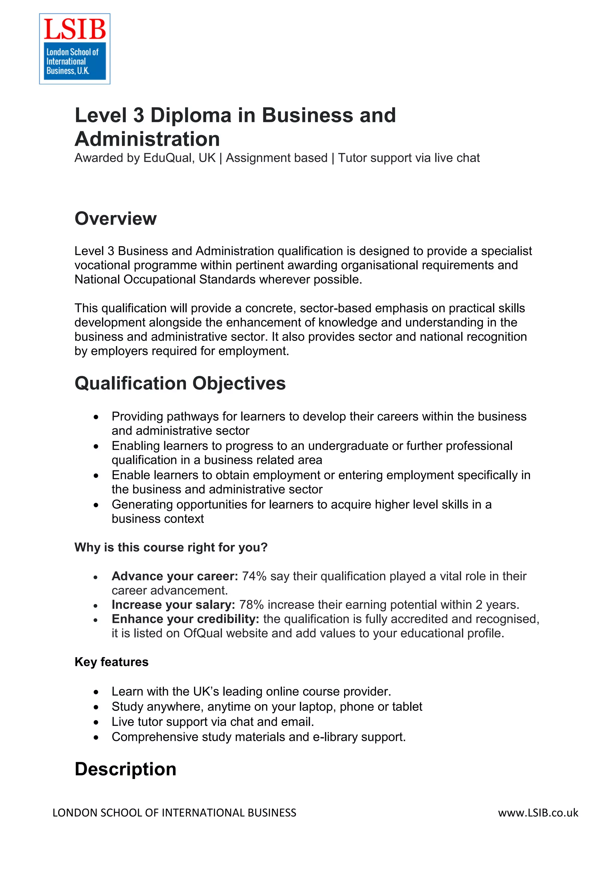 Level 3 Diploma in Business and Administration | PDF