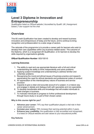 Level 3 Diploma in Innovation and Entrepreneurship | PDF