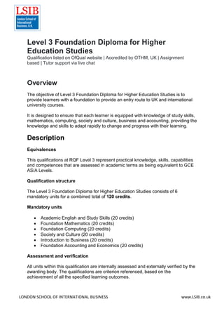 Level 3 Foundation Diploma for Higher Education Studies | PDF