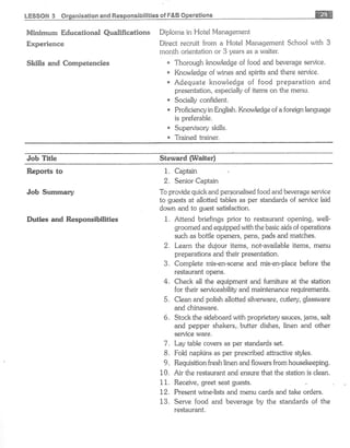 Organization and Responsibles of F&B Operations | PDF