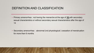 L47 Amenorrhea | PPTX | Hormonal Disorders | Endocrine and Metabolic ...