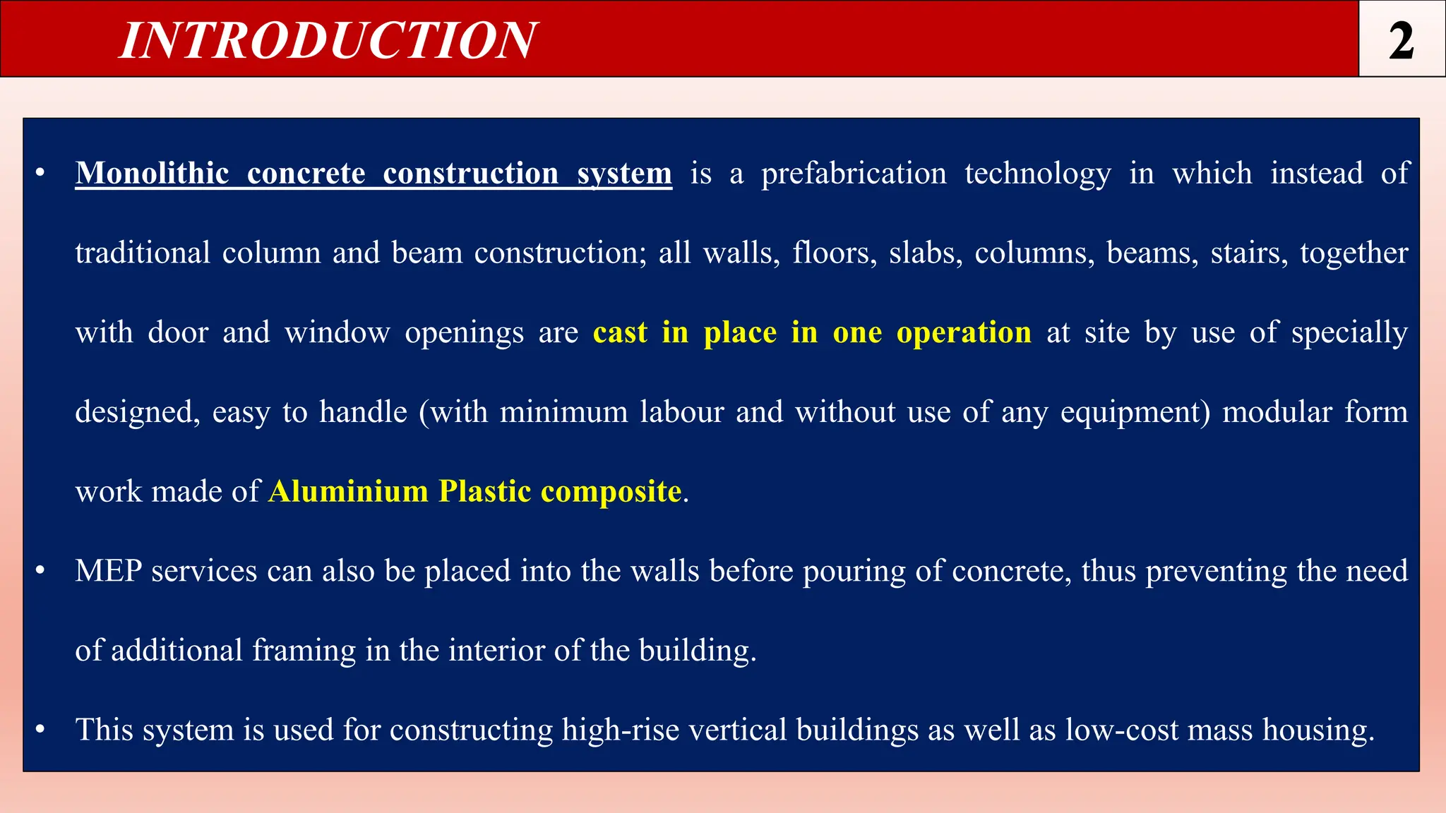 Monolithic concrete construction system | PPTX