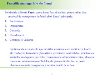 Functiile manageriale ale firmei | PPT