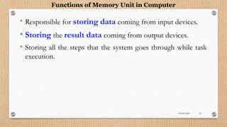 Computer Components, CPU, Memory unit, input unit, output unit | PPTX