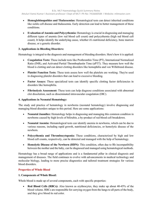 Notes of Shape and Size of RBCs, Structure of RBCs, Life Cycle of RBCs ...