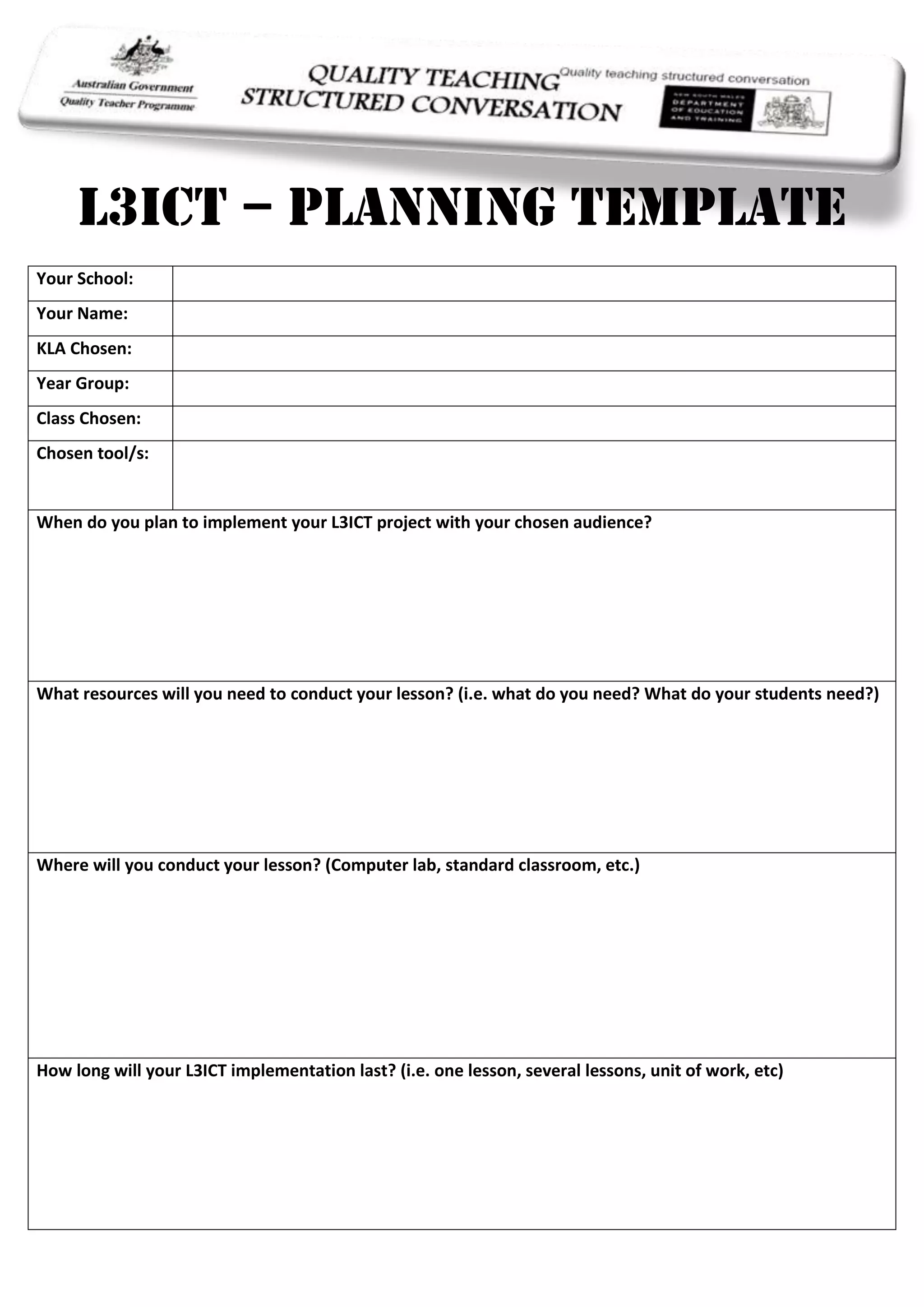 L3 ict qt planning template | DOCX | Education