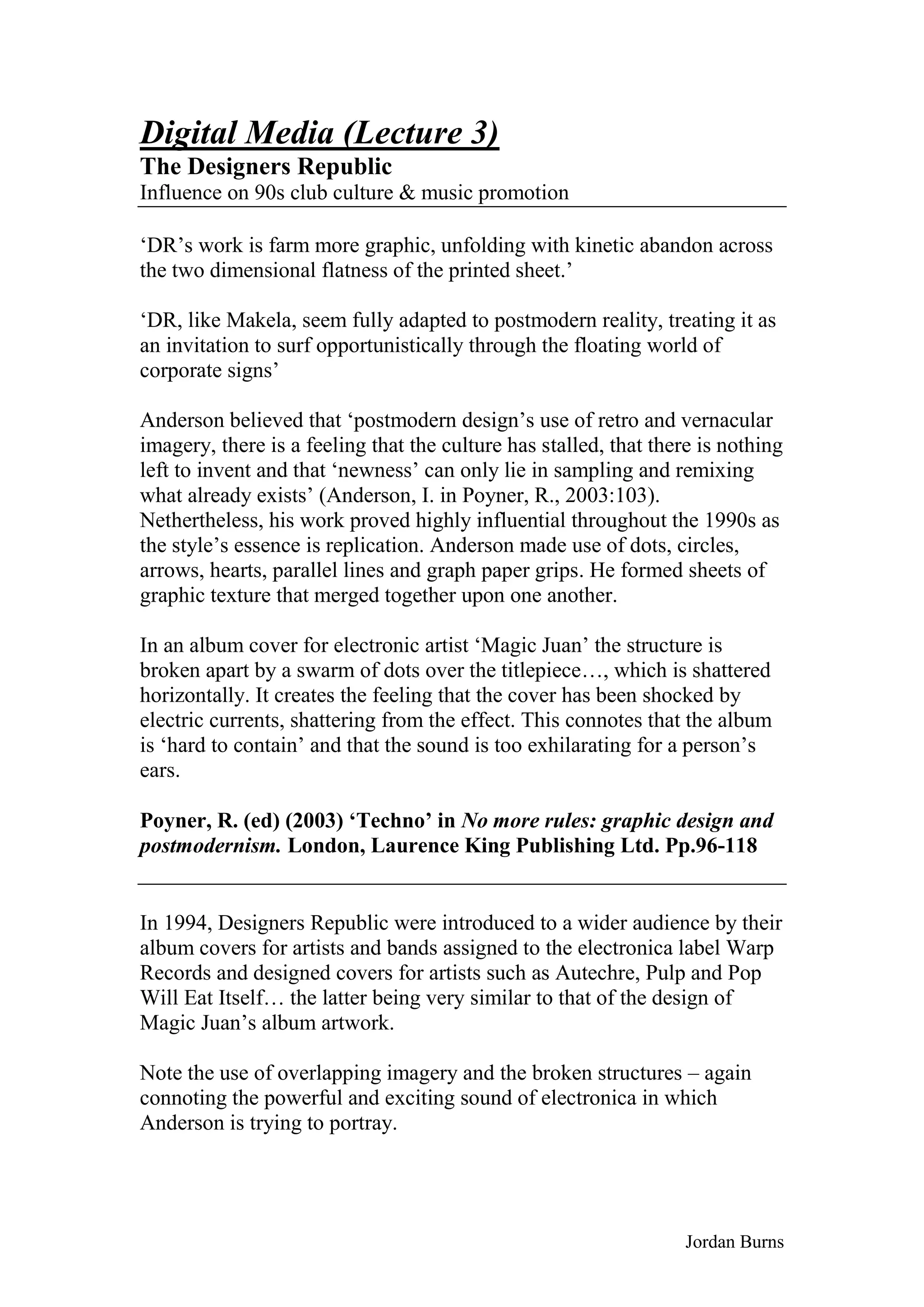 Designers Republic Notes - Digital Media | DOCX