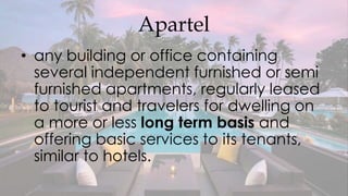 Types of Lodging Accommodations - Tourism & Hospitality Industry | PDF
